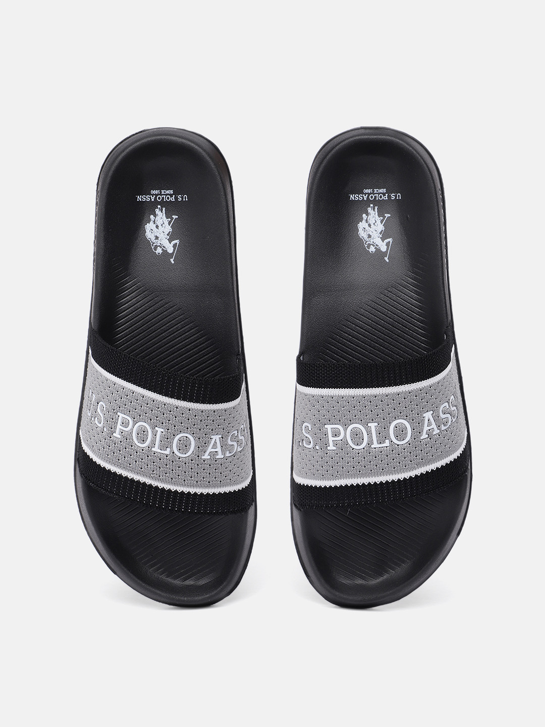 Buy U.S. Polo Assn. Men Grey & White Brand Logo Printed Sliders - Flip ...