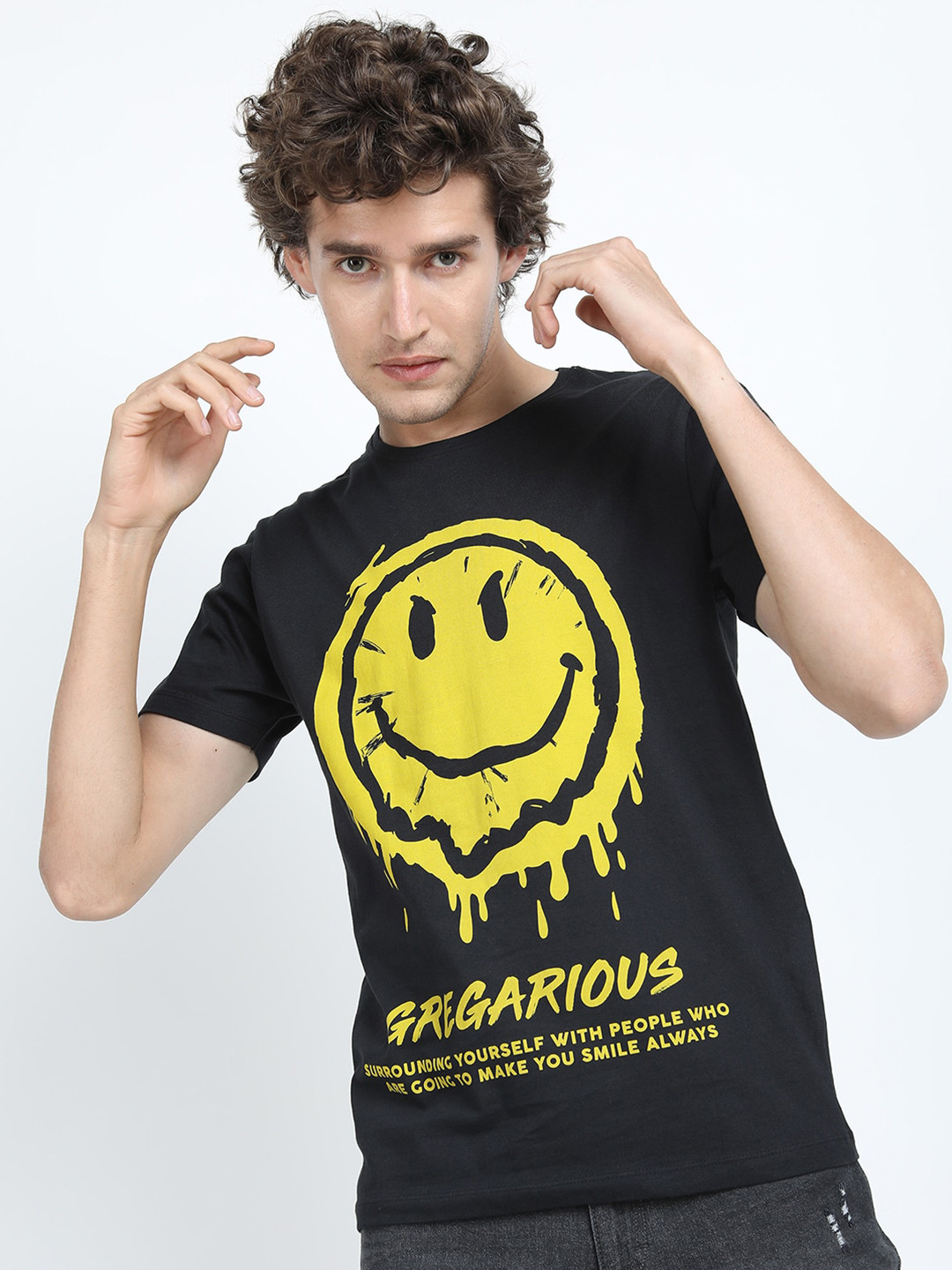 Buy HIGHLANDER Men Black Printed Slim Fit Cotton T Shirt - Tshirts for ...