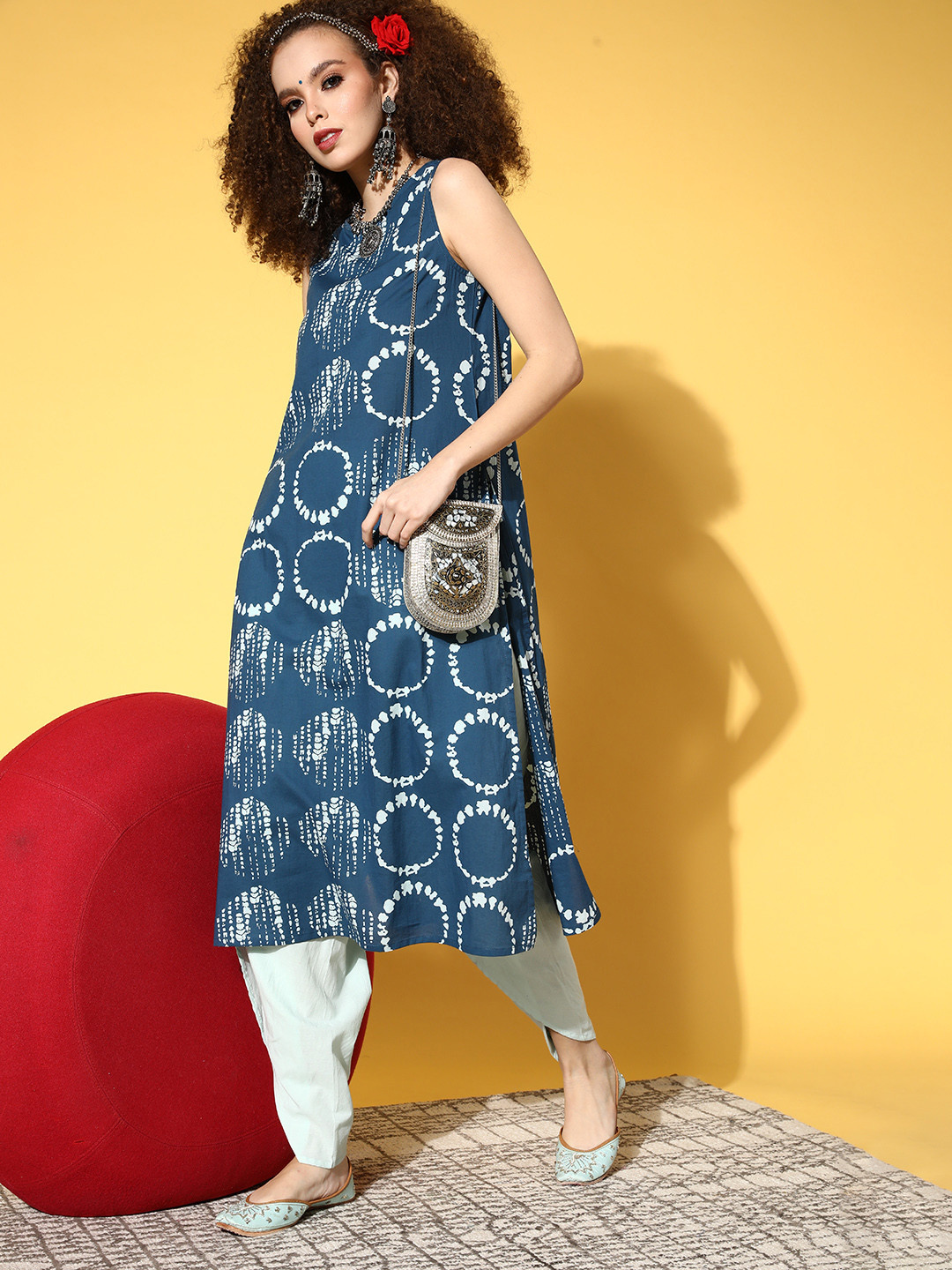 Buy Moda Rapido Women Blue Printed Pure Cotton Kurta With Dhoti Pants ...