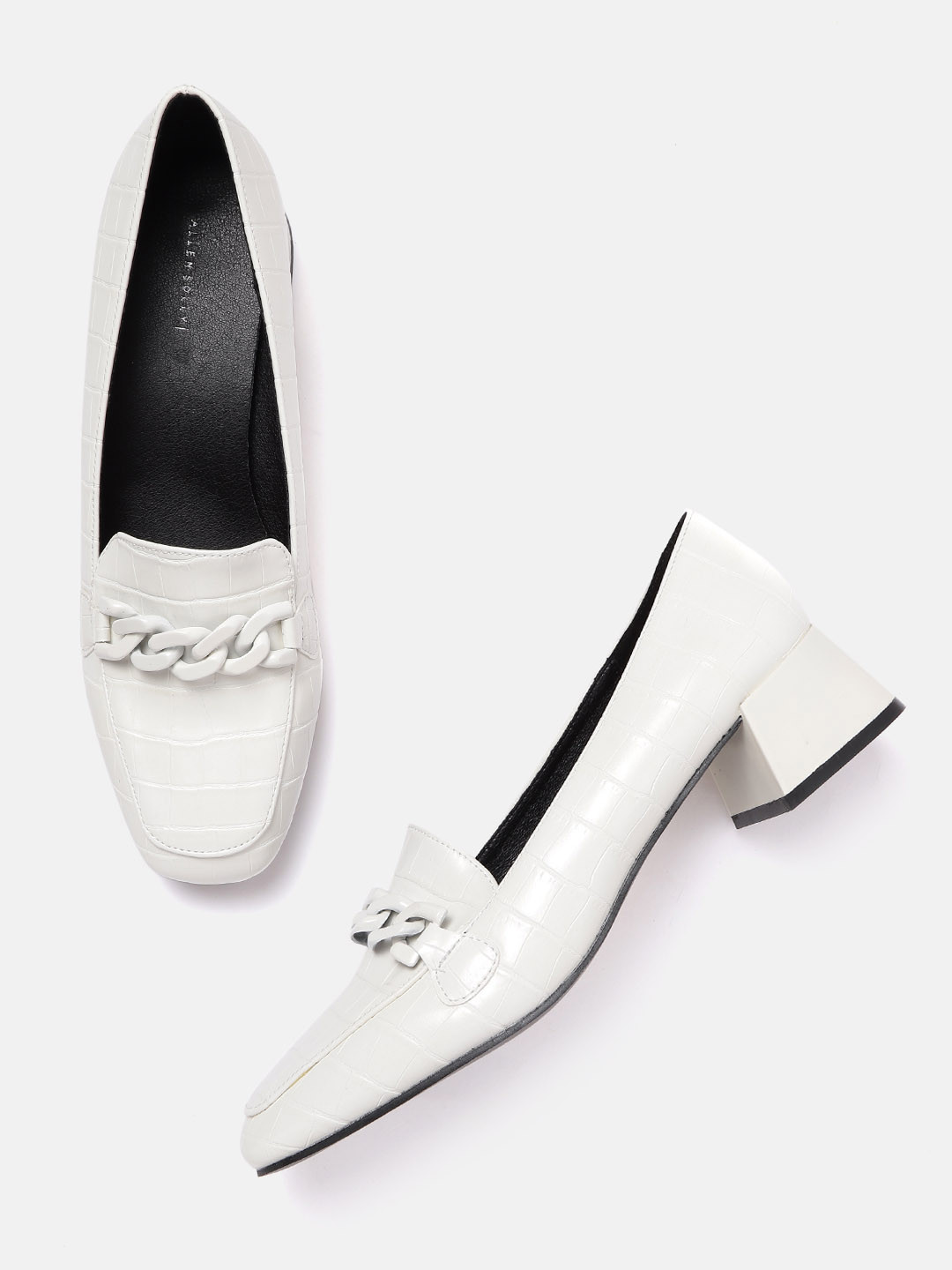 Buy Allen Solly Women White Croc Textured Pumps With Chain Detail ...