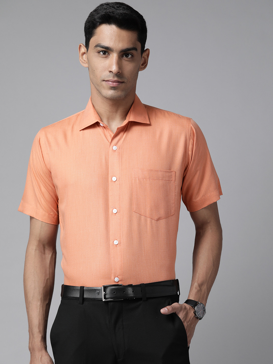 Buy Shaftesbury London Men Orange Smart Slim Fit Semiformal Shirt ...