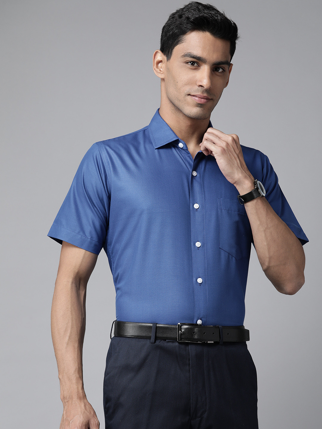 Buy Shaftesbury London Men Blue Smart Slim Fit Semiformal Shirt ...