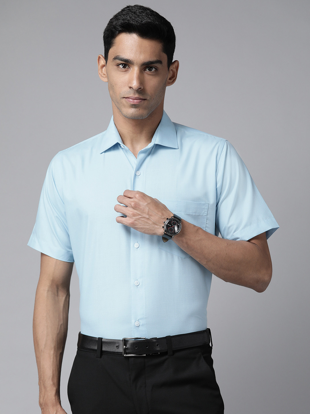 Buy Shaftesbury London Men Blue Smart Slim Fit Semiformal Shirt ...