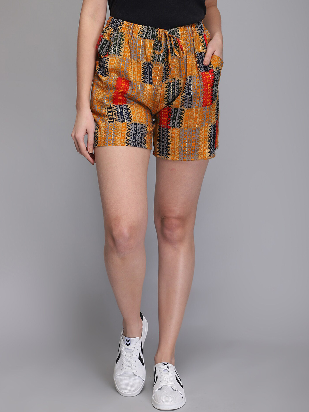 Buy Aditi Wasan Women Mustard Printed Shorts - Shorts for Women ...
