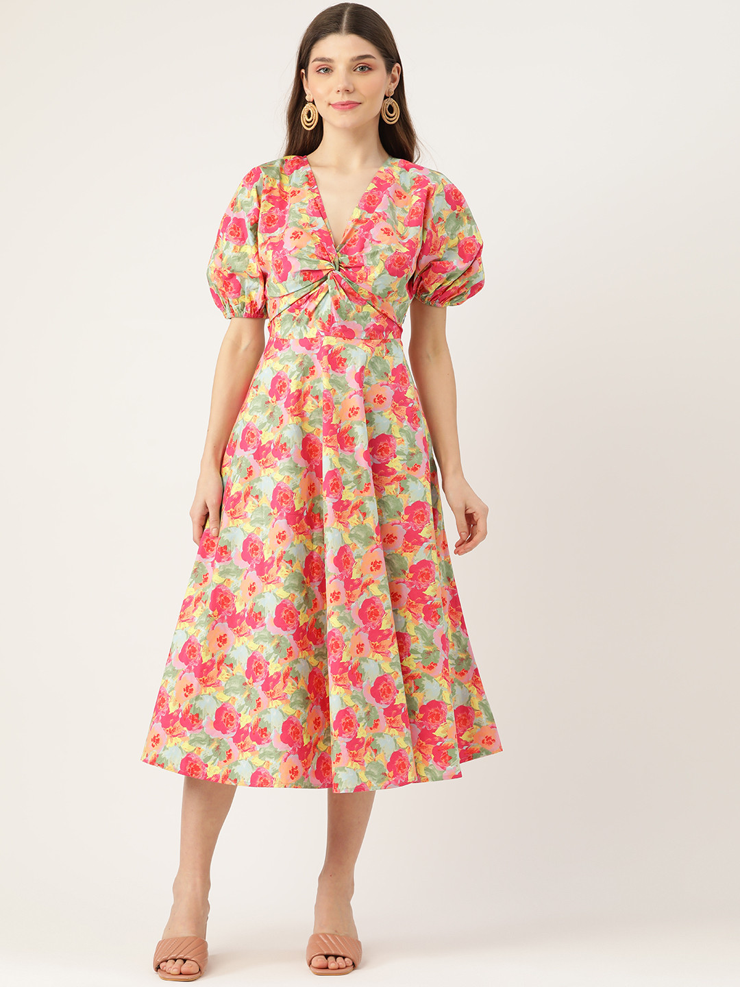 Buy Aaruvi Ruchi Verma Multicoloured Floral Midi Dress - Dresses for ...