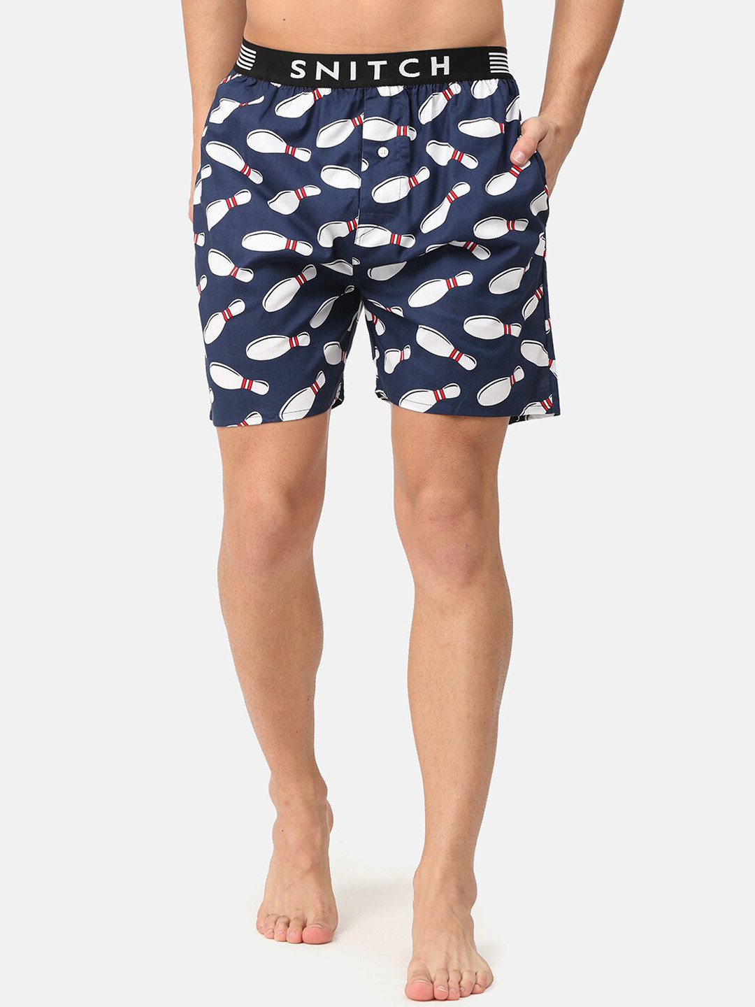 Buy Snitch Men Blue & White Printed Pure Cotton Boxers - Boxers for Men ...