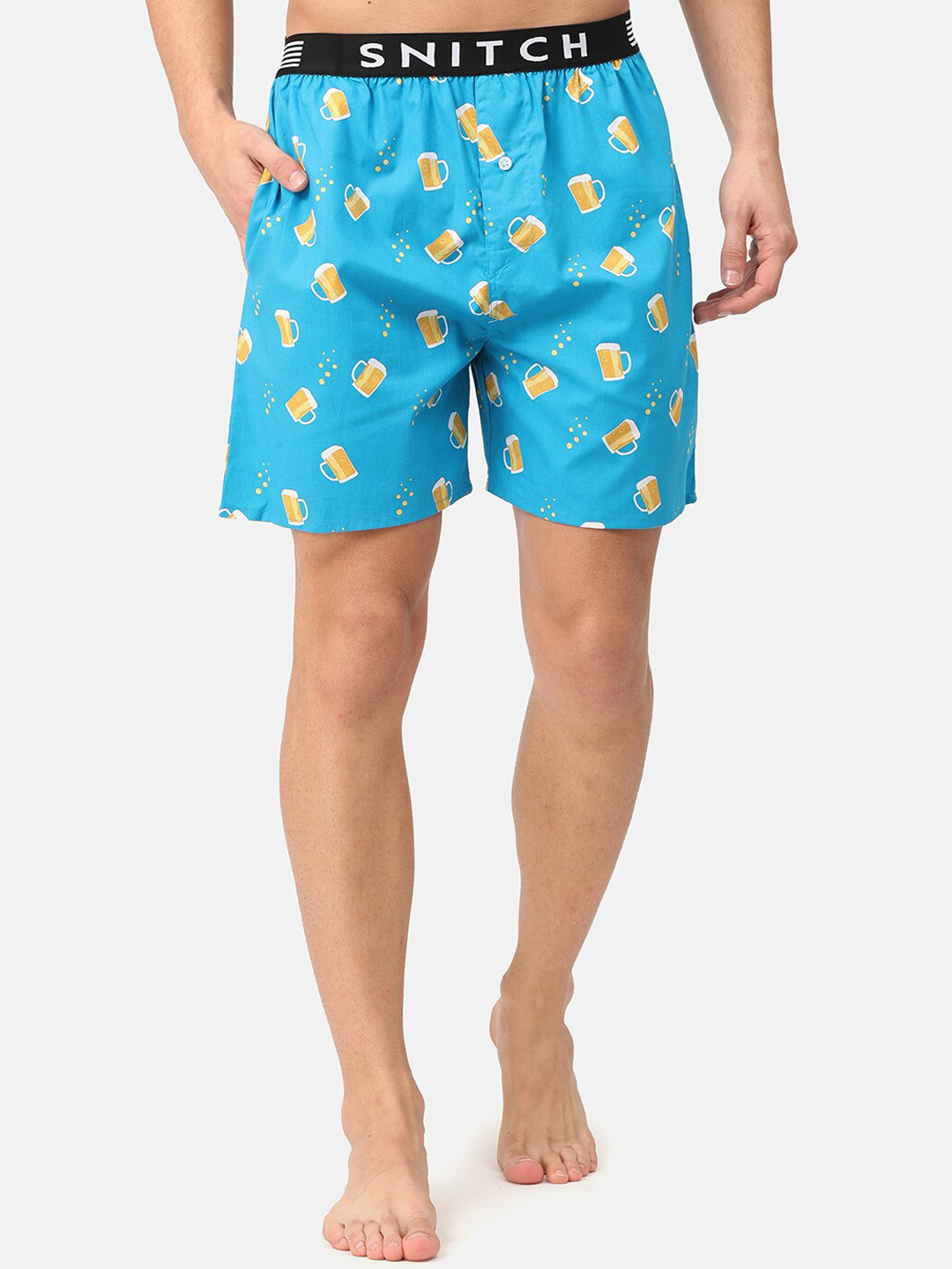 Buy Snitch Men Blue Printed Pure Cotton Boxers - Boxers for Men ...