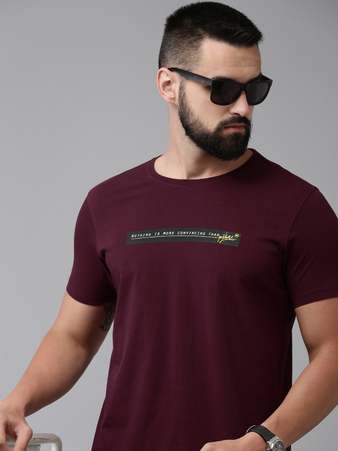 Buy SPYKAR Men Brand Logo Printed Pure Cotton Slim Fit T Shirt ...