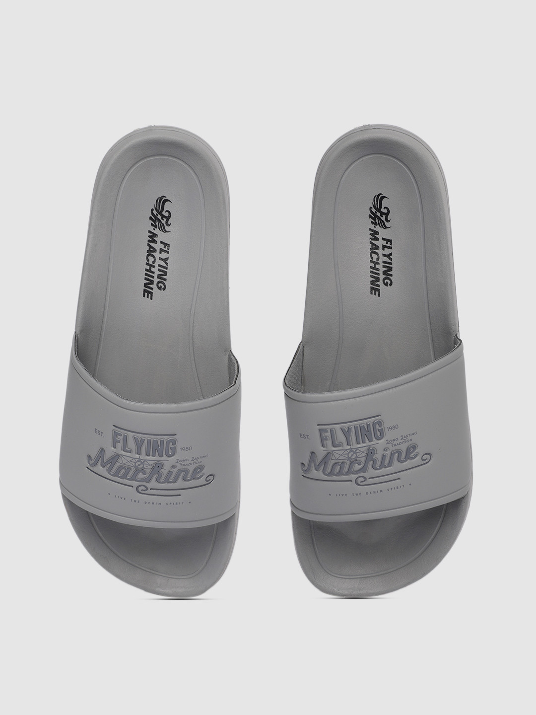 Buy Flying Machine Men Grey Tavo Printed Sliders - Flip Flops for Men ...