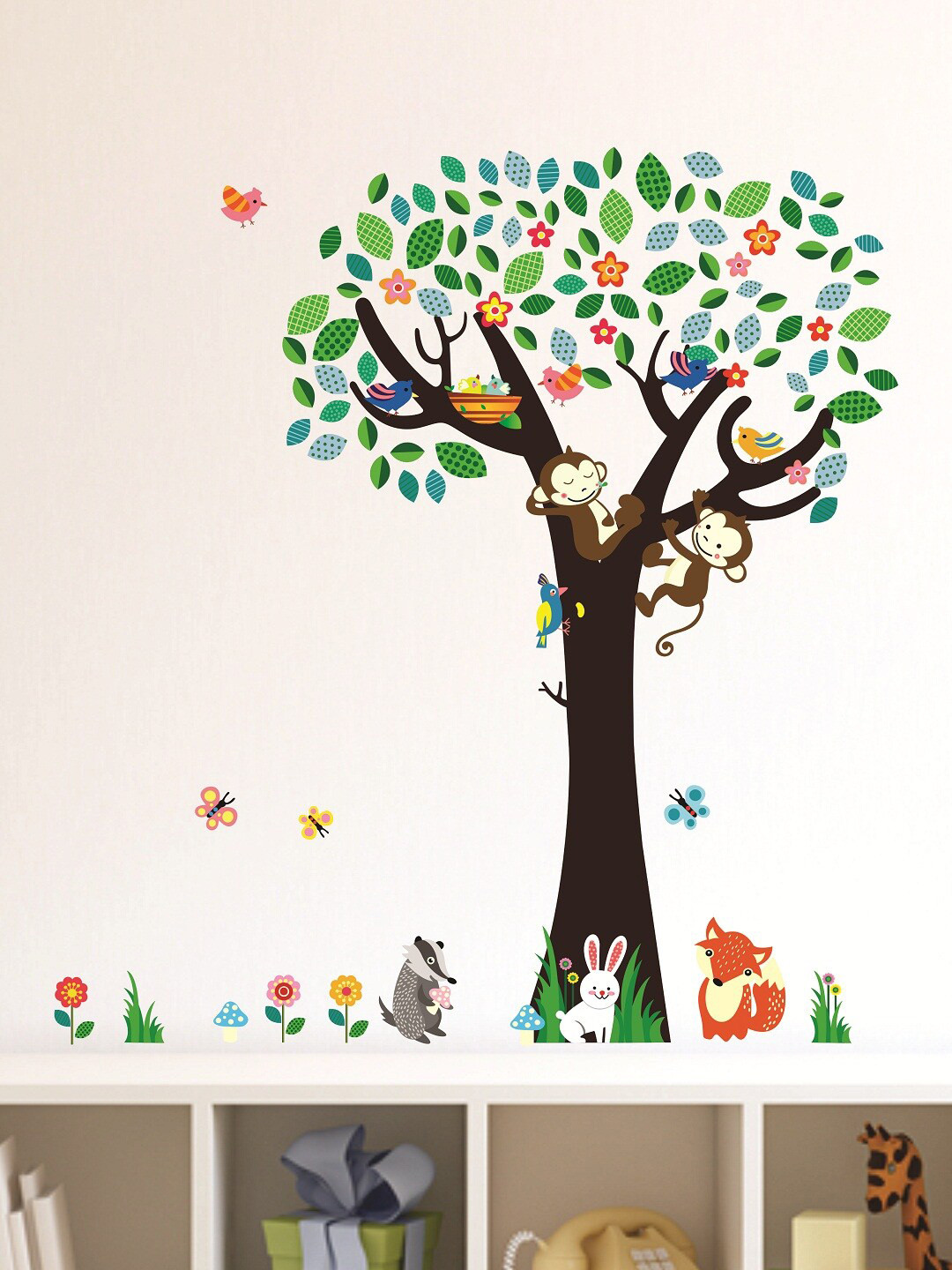 Buy WALLSTICK Black & Green Tree Printed Wall Sticker - Decals And ...