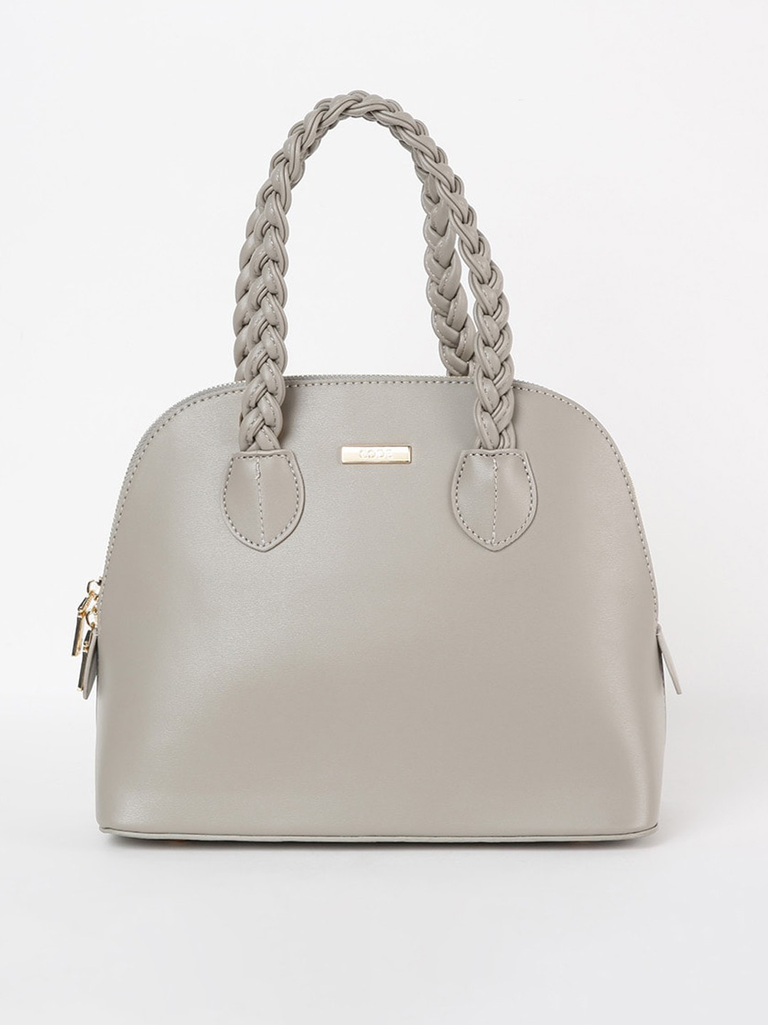 Buy CODE By Lifestyle Grey Textured Structured Handheld Bag - Handbags ...