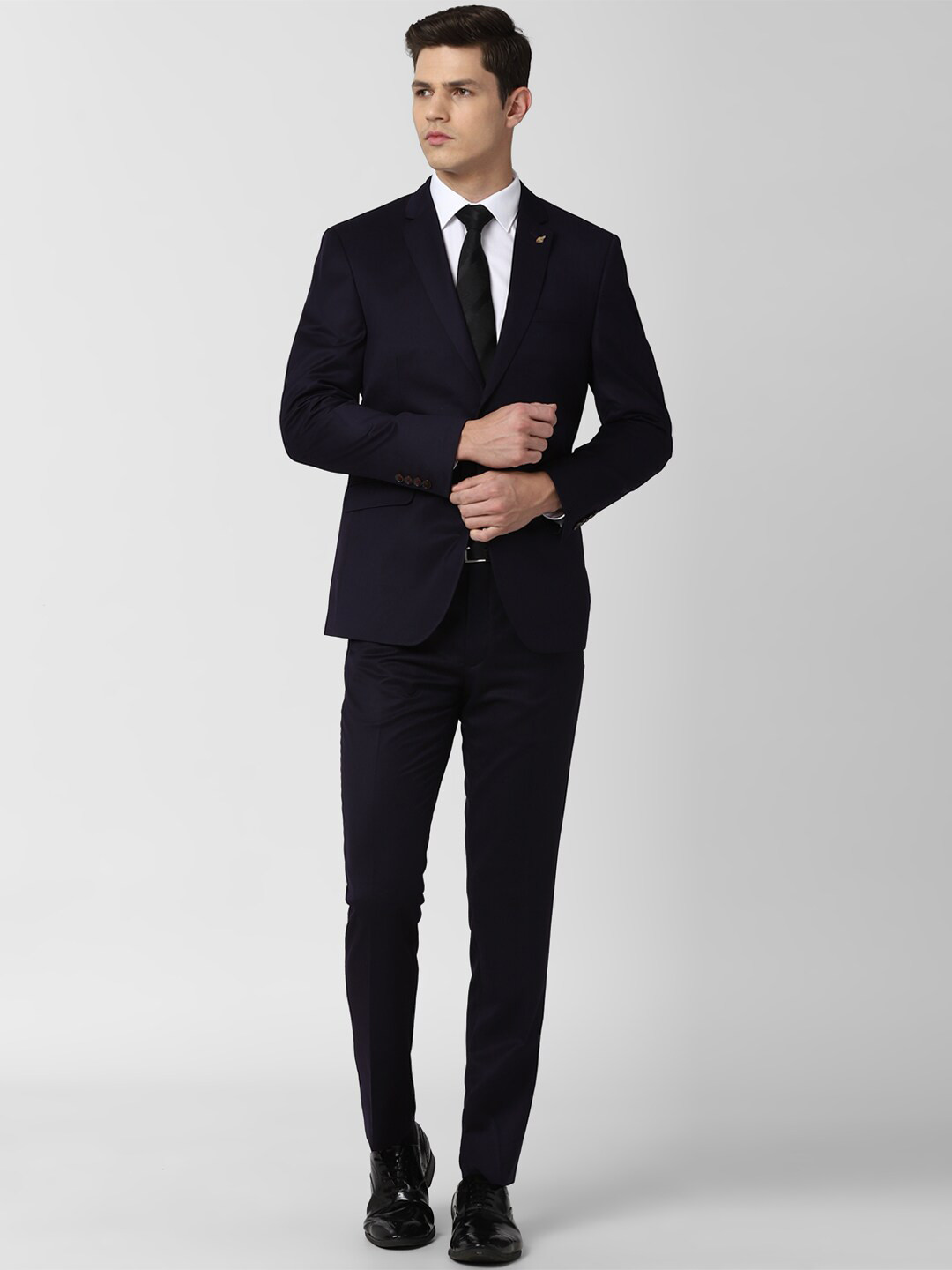 Buy Van Heusen Men Navy Blue Solid Single Breasted Slim Fit Two Piece ...