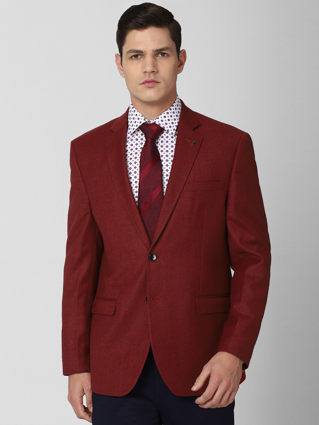 Buy Van Heusen Men Maroon Solid Slim Fit Single Breasted Blazer ...