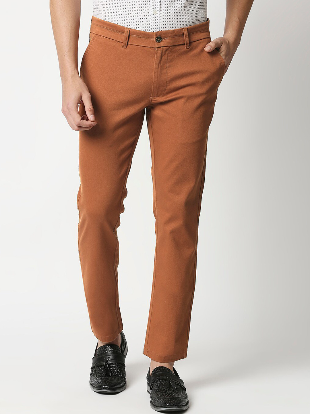 Buy Basics Men Tan Tapered Fit Cotton Trousers - Trousers for Men ...