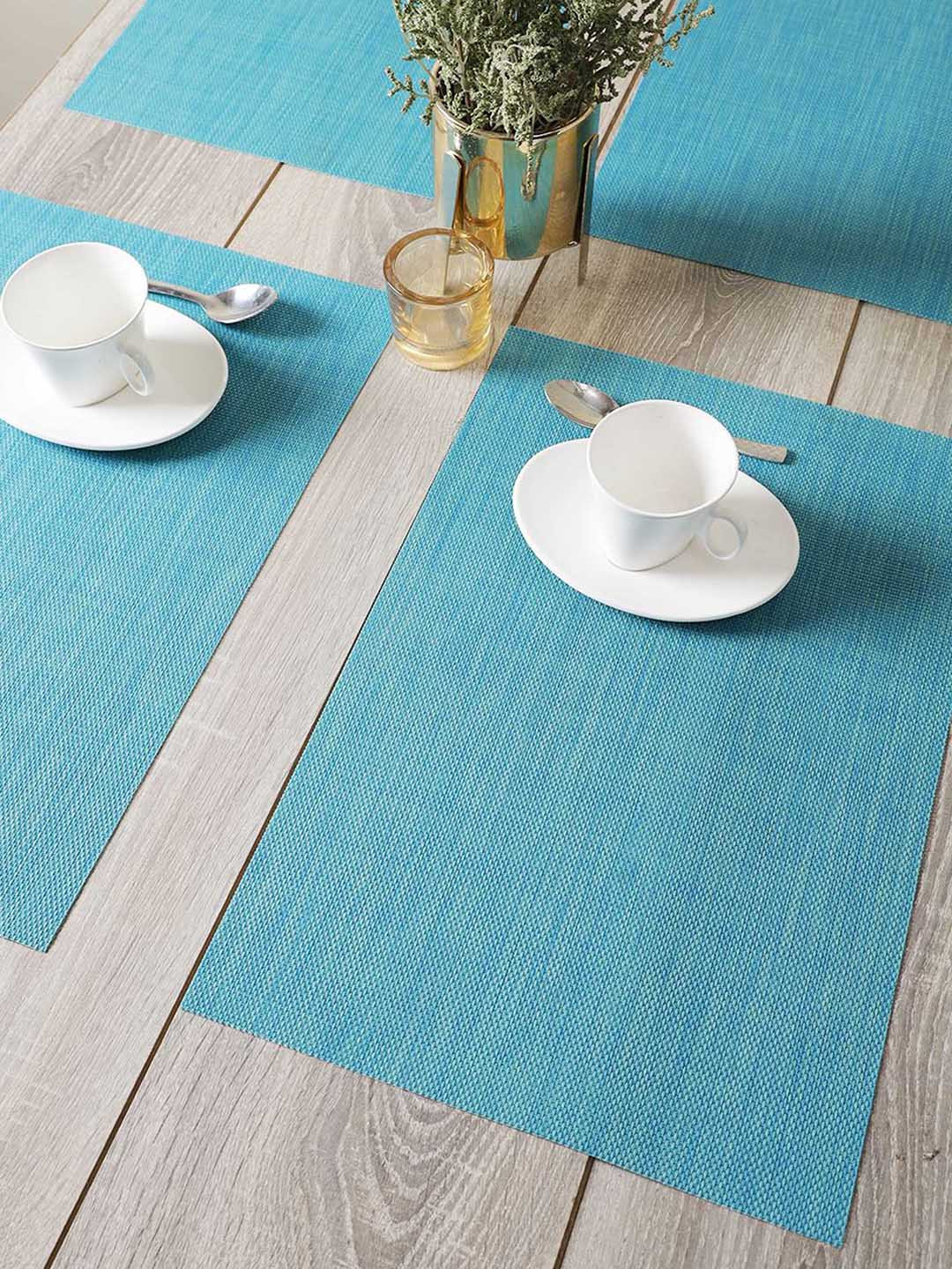 Buy BIANCA Set Of 6 Turquoise Blue Solid Table Placemats - Table ...