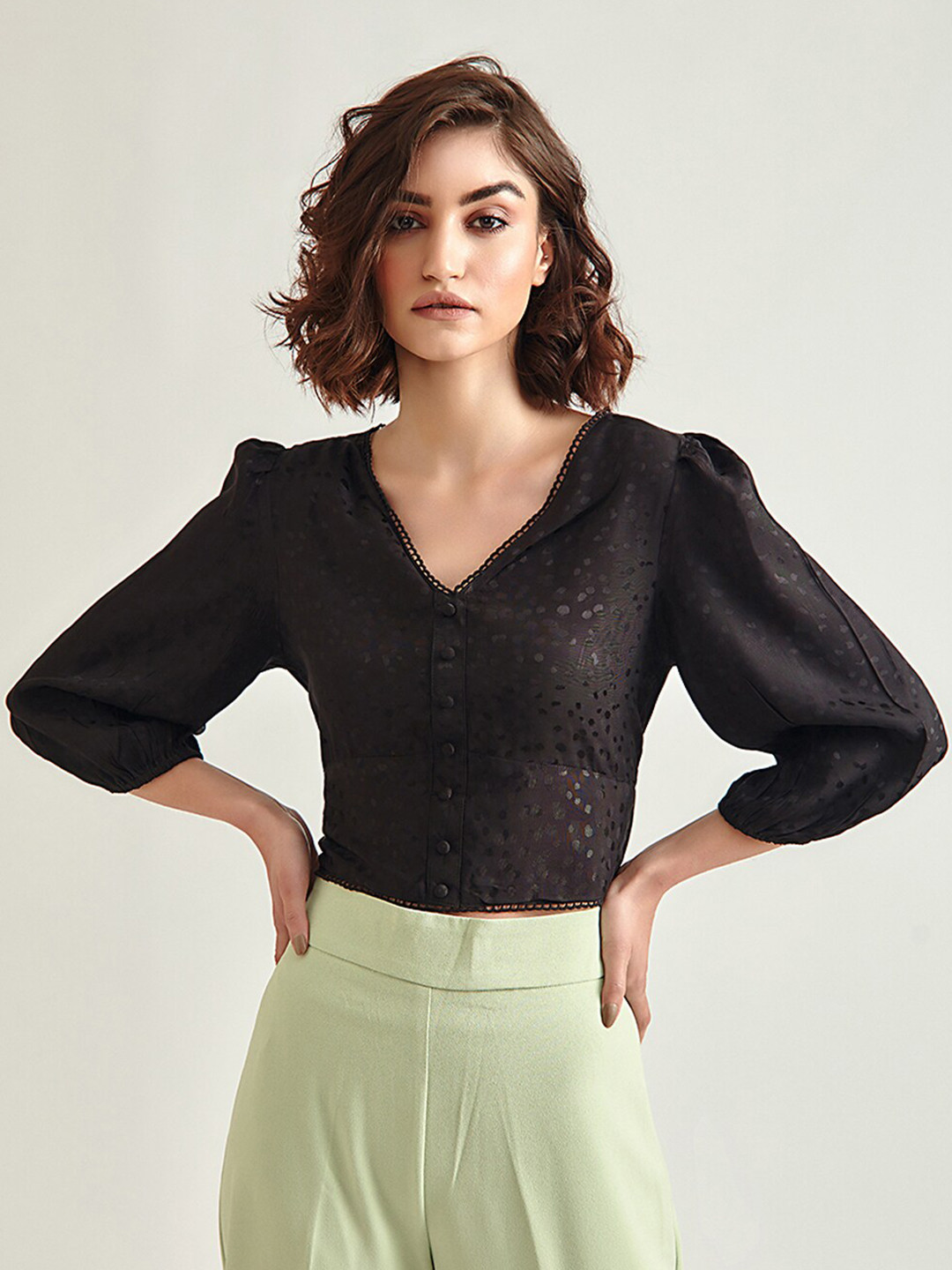 Buy COVER STORY Women Black Woven Top - Tops for Women 17322844 | Myntra