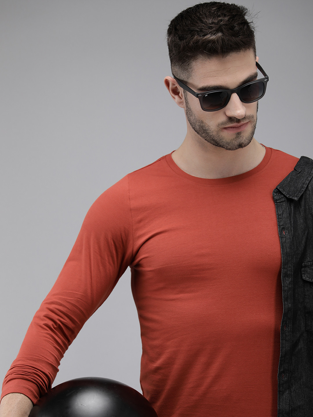 Buy The Roadster Lifestyle Co Men Rust Orange Shaped Fit T Shirt ...