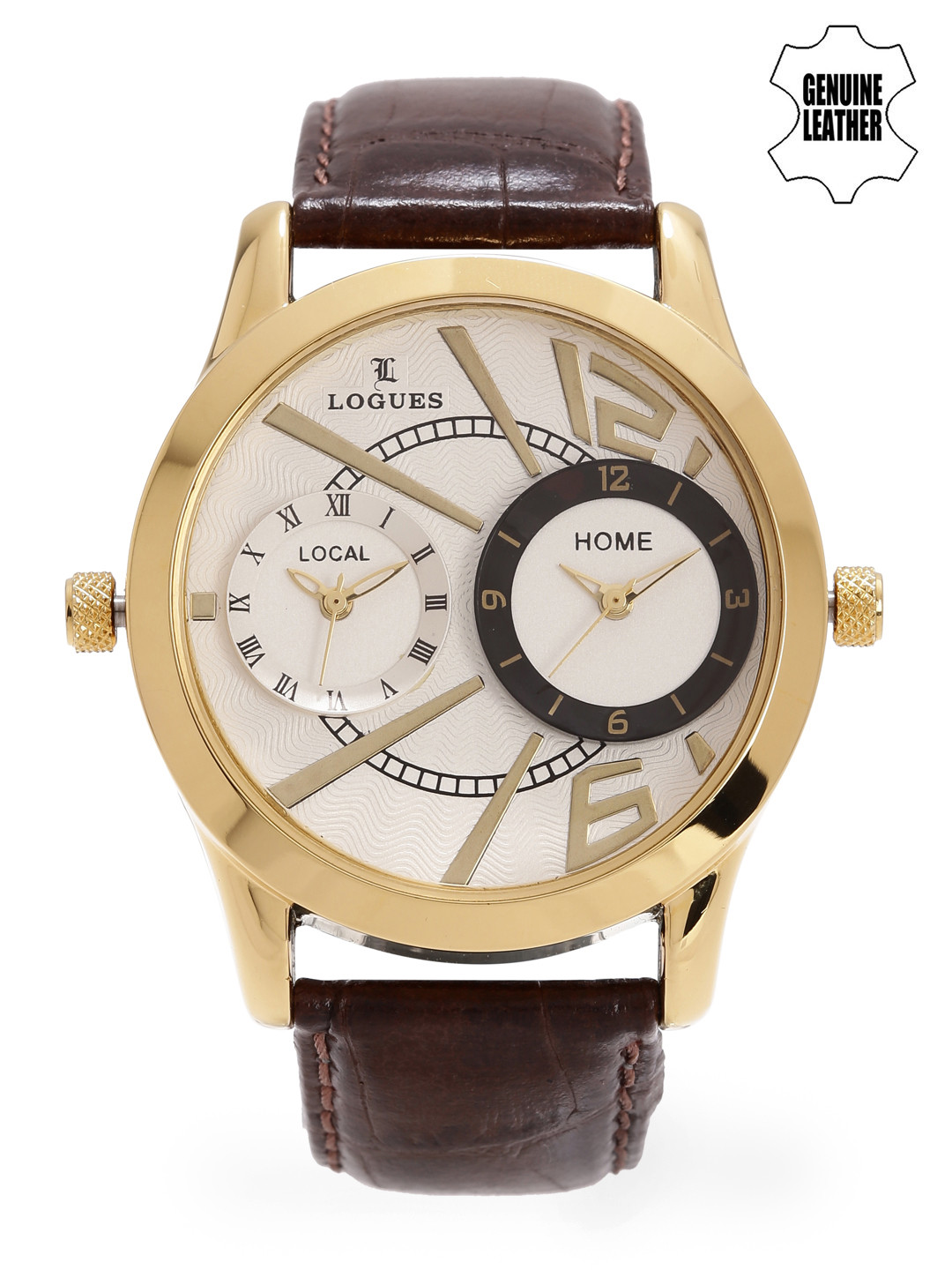 Buy LOGUES Men Off White Dual Time Zone Analogue Watch A3126YLDT ...