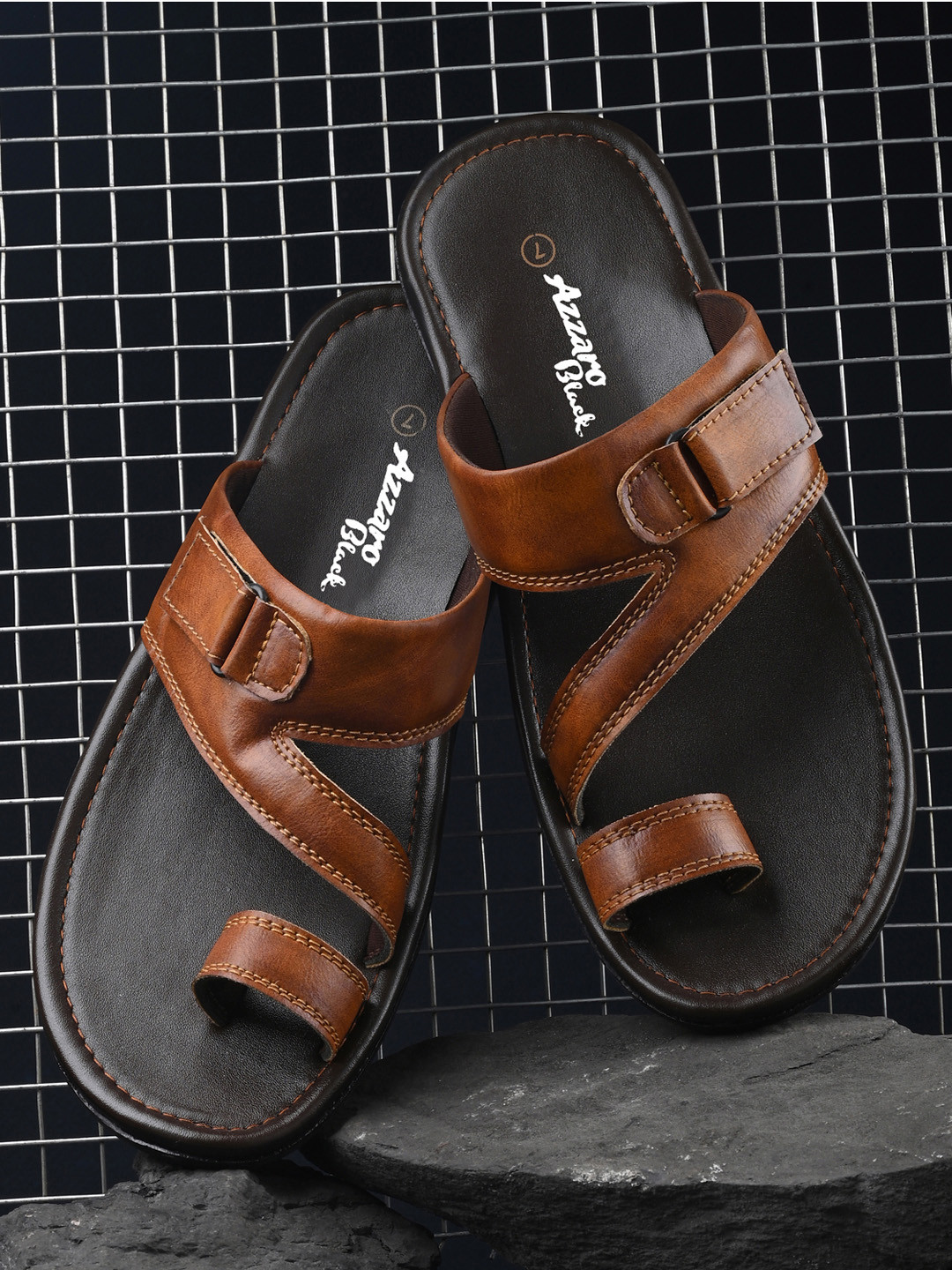 Buy Azzaro Black Men Beige & Brown Ethnic One Toe Flats - Flats for Men ...
