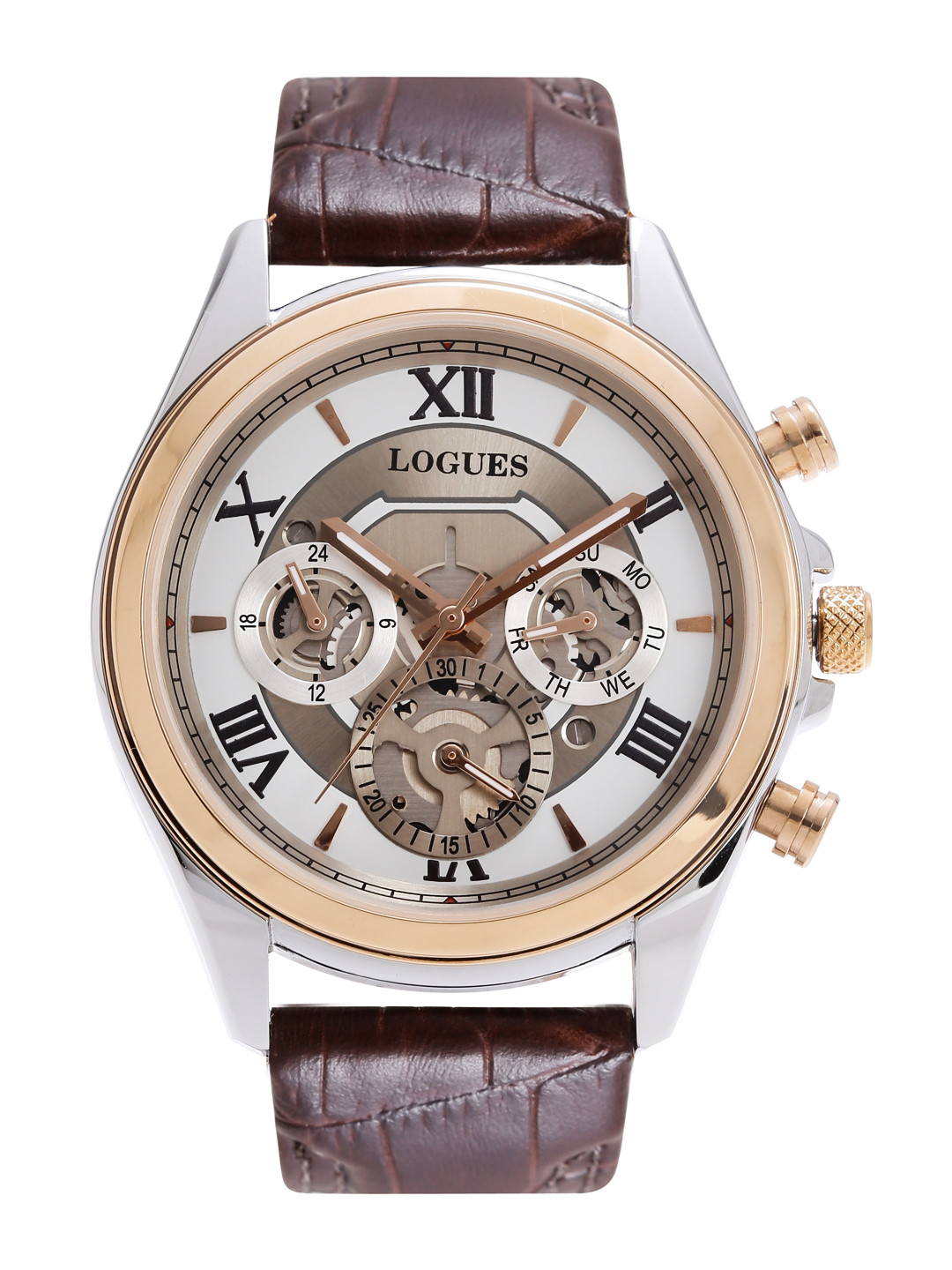 Buy LOGUES Men Steel Toned & Off White Multifunction Watch E925BWL ...
