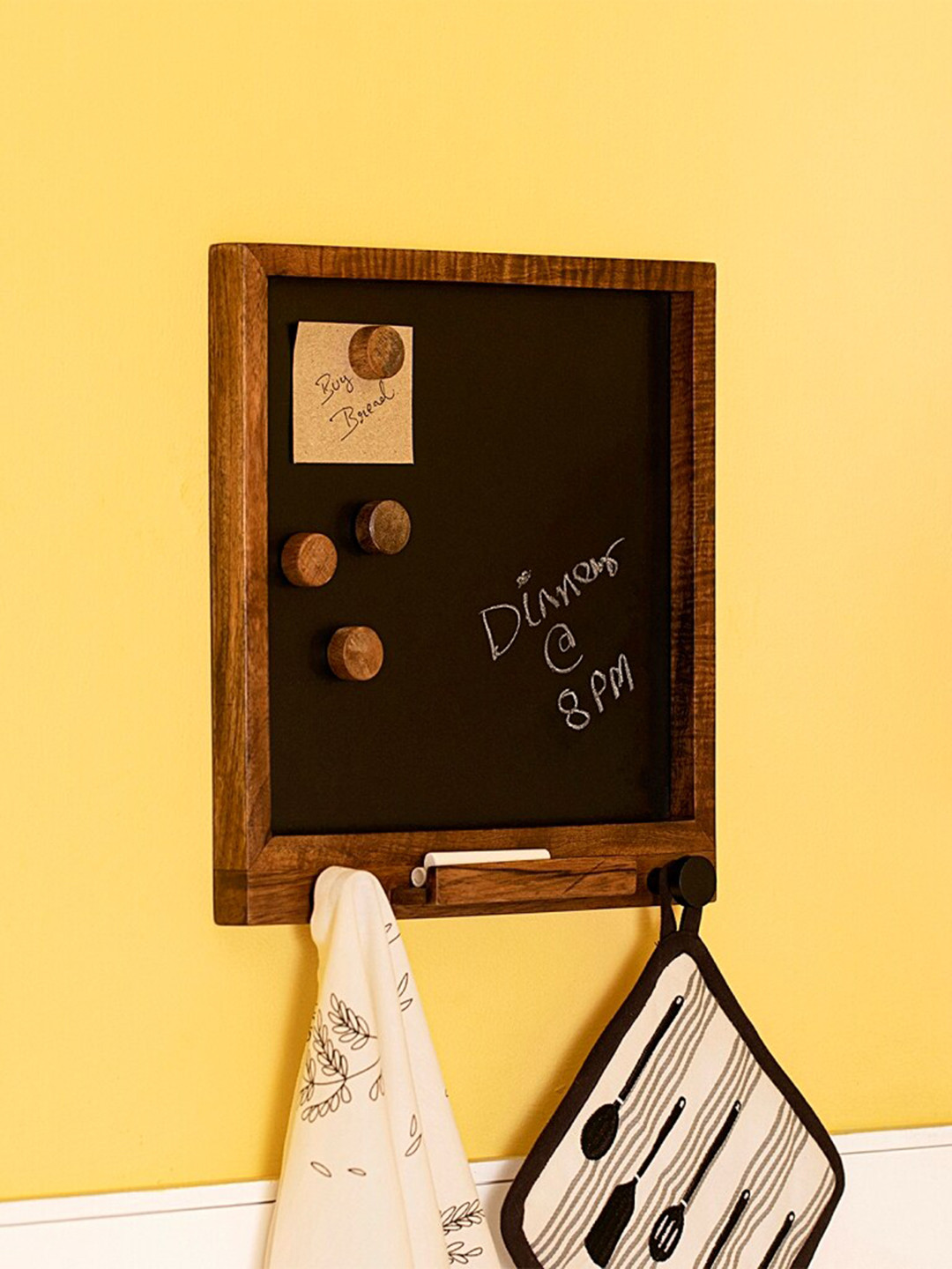 Buy Ellementry Black Mango Wood Kitchen Notice Board With 4 Magnet ...