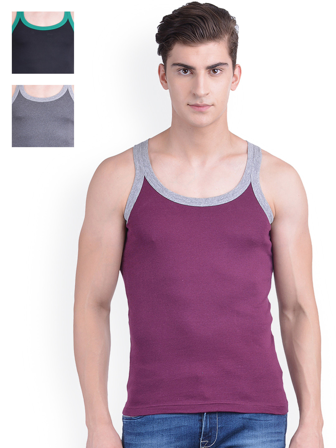 Buy Dollar Bigboss Men Solid Pack Of 3 Premium Cotton Racerback Styled ...