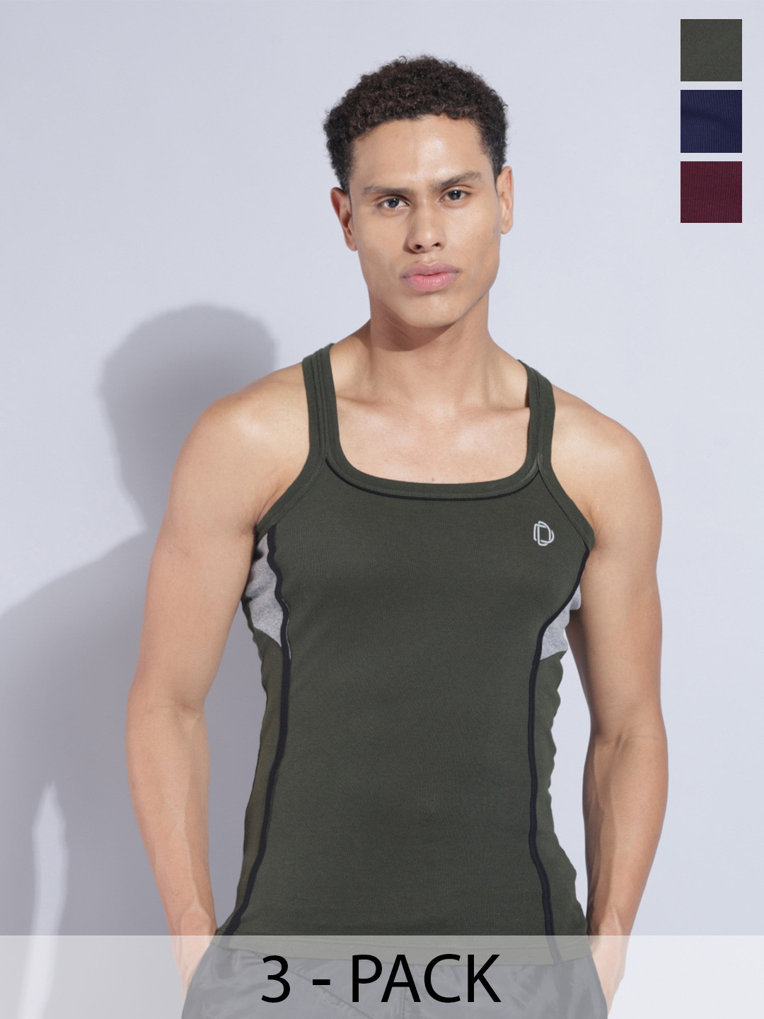 Buy Dollar Bigboss Men Pack Of 3 Solid Combed Cotton Racerback Gym ...