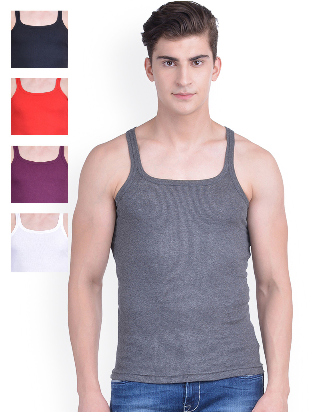 Buy Dollar Bigboss Men Solid Pack Of 5 Combed Cotton Racerback Styled ...