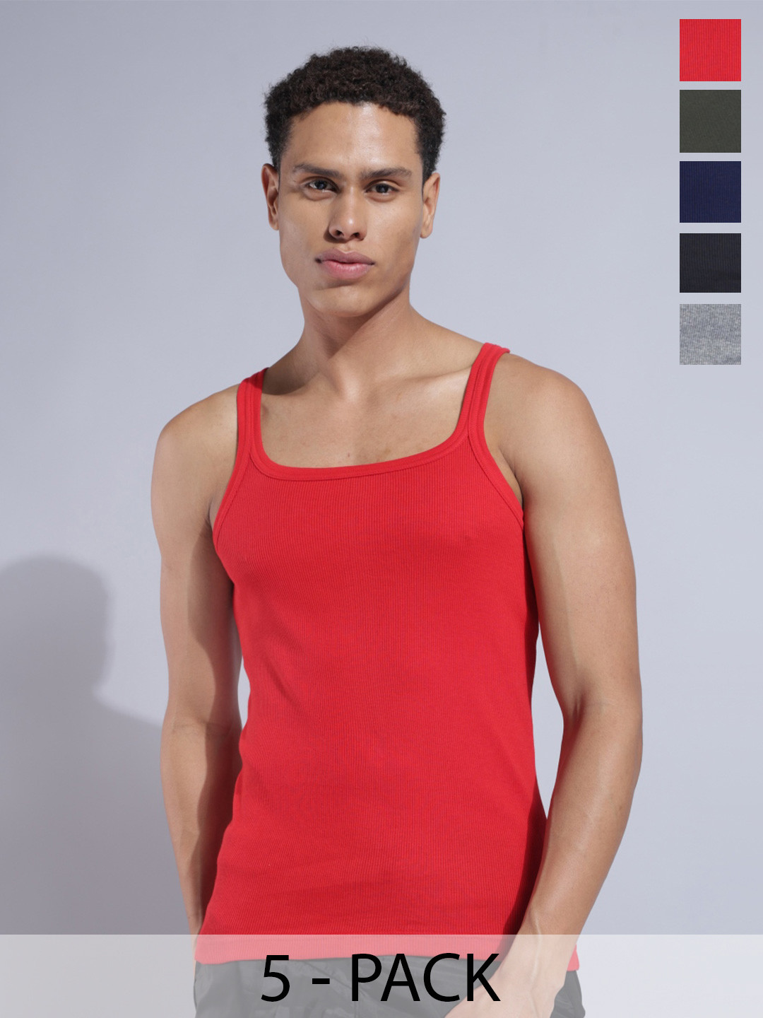 Buy Dollar Bigboss Men Solid Pack Of 5 Combed Cotton Racerback Styled ...