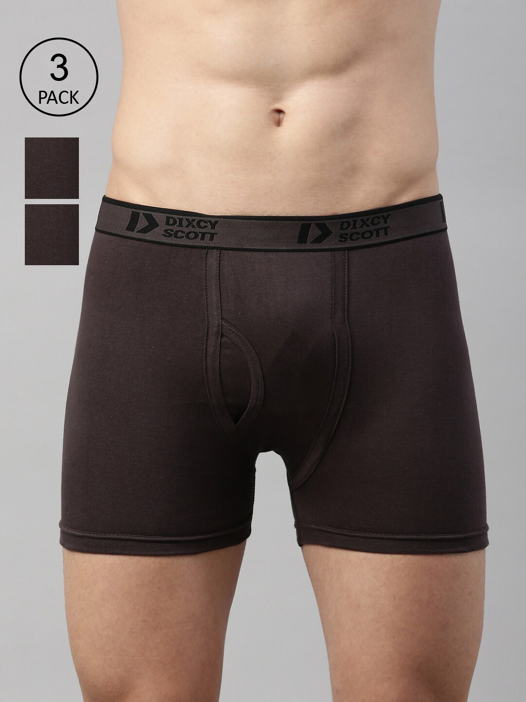 Buy DIXCY SCOTT Men Pack Of 3 Grey Solid Cotton Mid Rise Basic Trunks ...