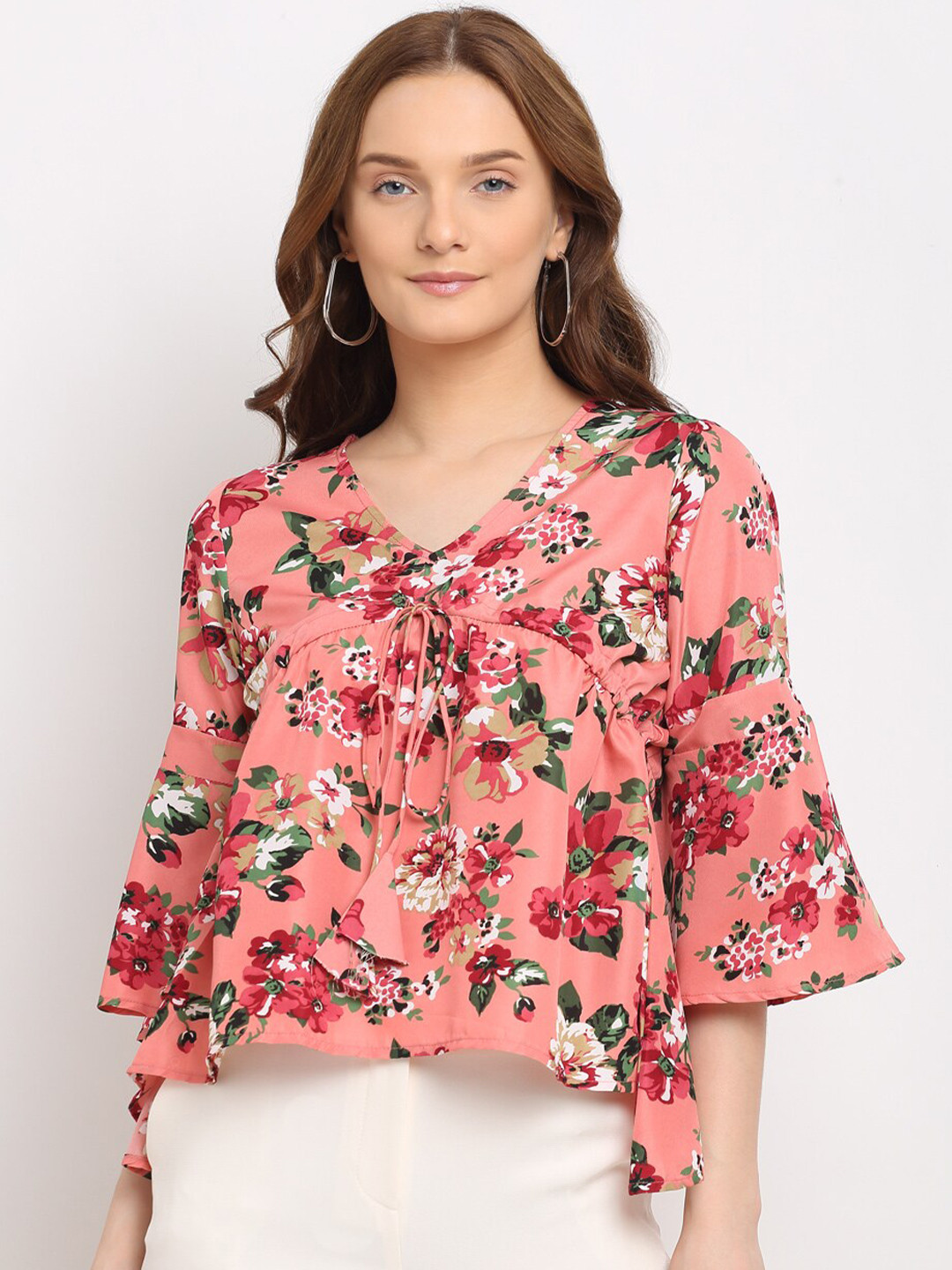 Buy La Zoire Pink Floral Print Crepe High Low Top - Tops for Women ...