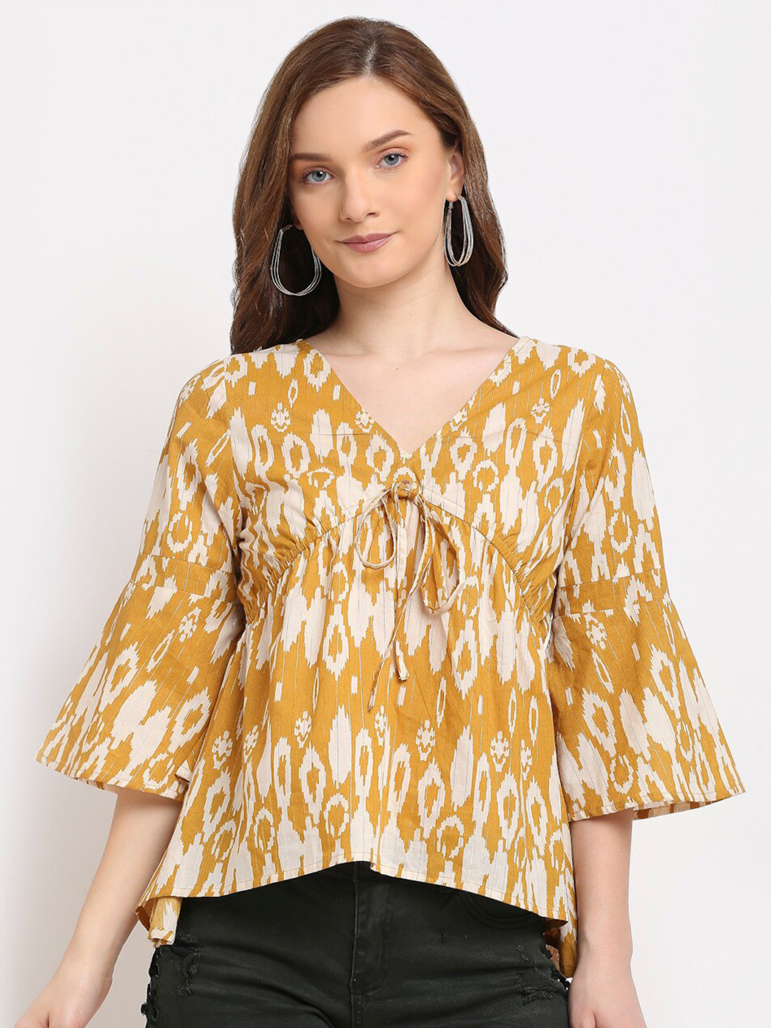 Buy La Zoire Mustard Yellow Print Pure Cotton Empire Top - Tops for ...