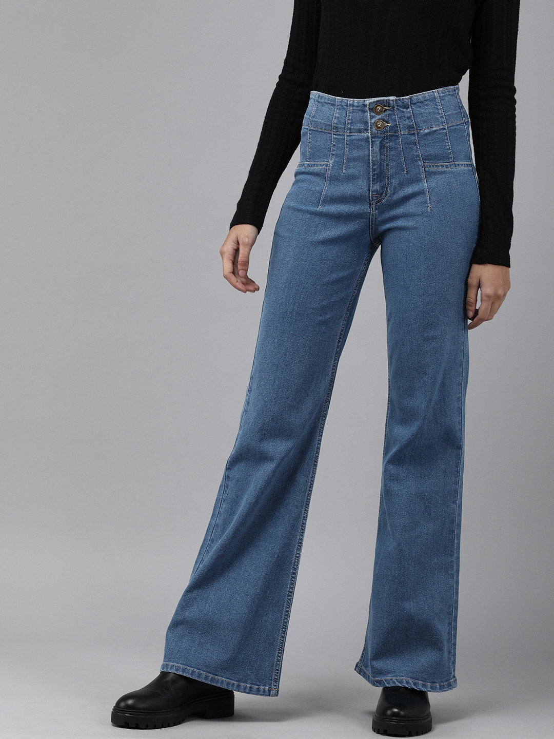 Buy Roadster Fast And Furious Women Blue Flared High Rise Stretchable ...