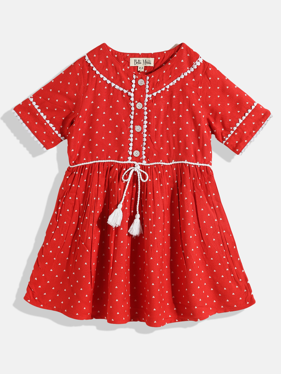 Buy Bella Moda Girls Red & White Printed Pure Cotton A Line Dress ...