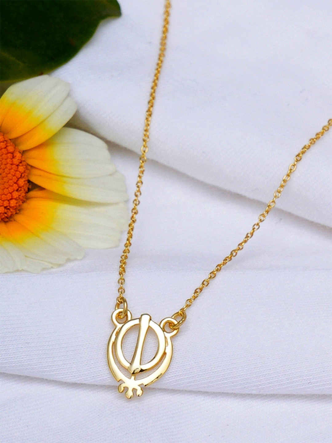 Buy KUNUZ 925 Sterling Silver Gold Plated Ek Onkar Shaped Pendent With ...