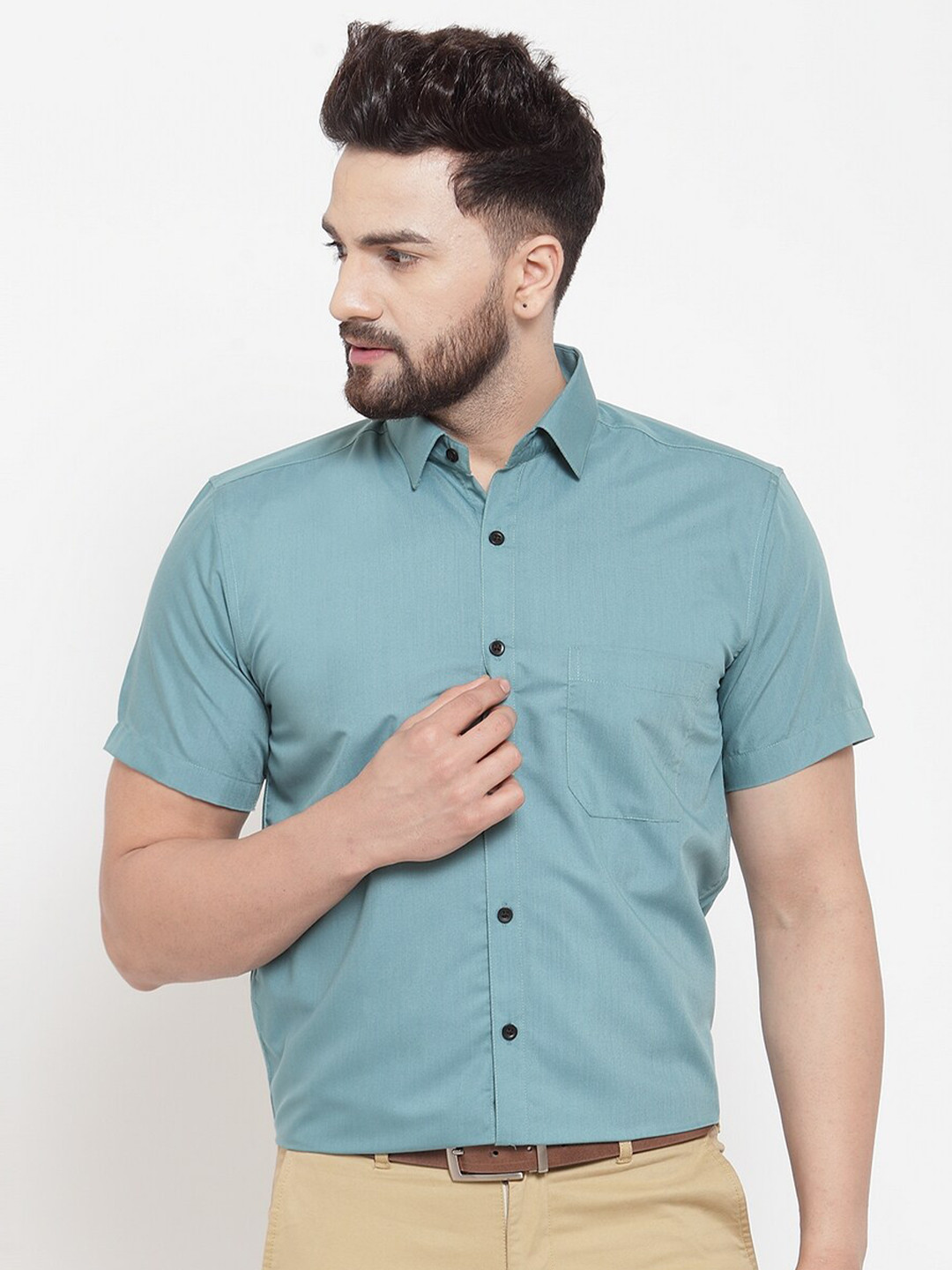 Buy JAINISH Men Teal Blue Solid Classic Formal Shirt - Shirts for Men ...