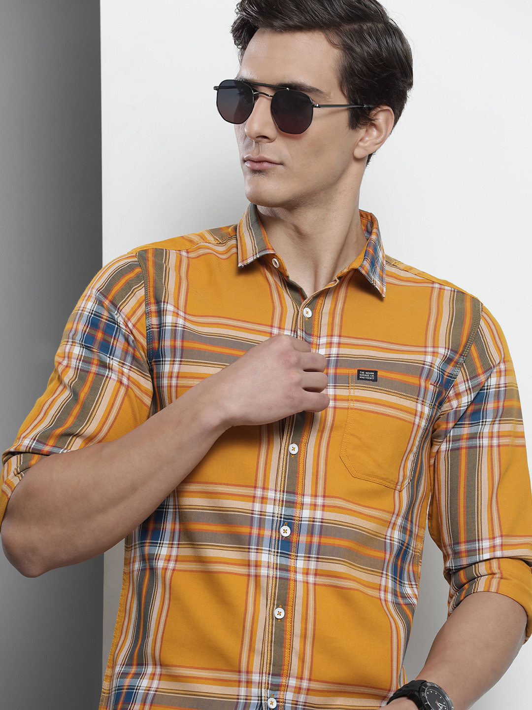 Buy The Indian Garage Co Men Yellow Comfort Checked Regular Fit Casual ...