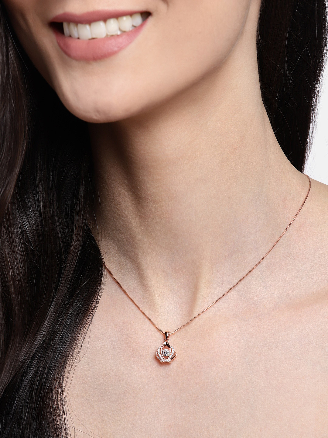 Buy Zavya 925 Sterling Silver Rose Gold Plated Chain With Pendant ...