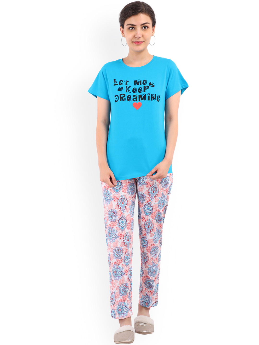 Buy 9shines Label Women Blue Printed Pure Cotton Night Suits Night buy-9shines-label-women-blue-printed-pure-cotton-night-suits-night