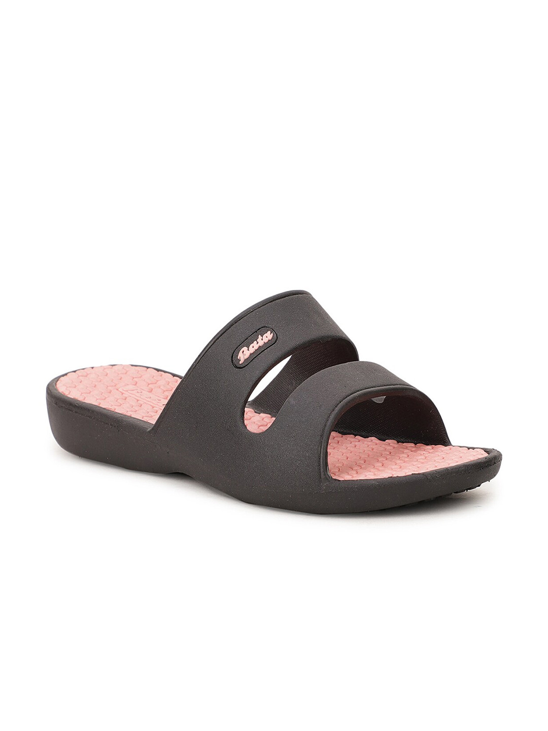 Buy Sandak By Bata Women Charcoal & Pink Solid Slip On Sliders - Flip ...