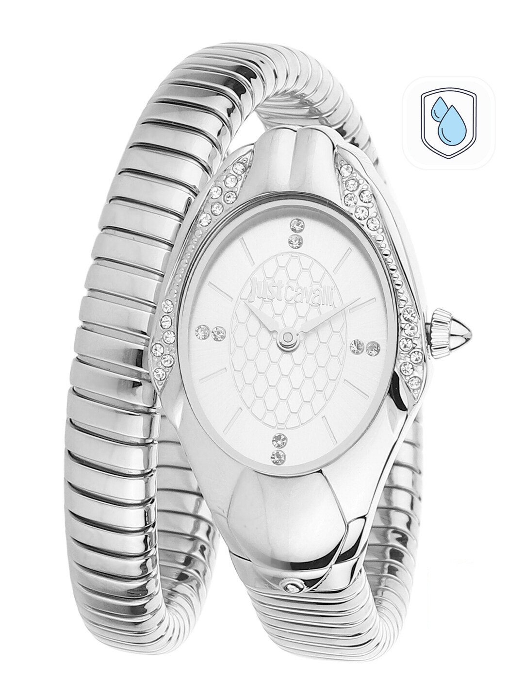 Buy Just Cavalli Women Silver Toned Brass Dial & Stainless Steel ...