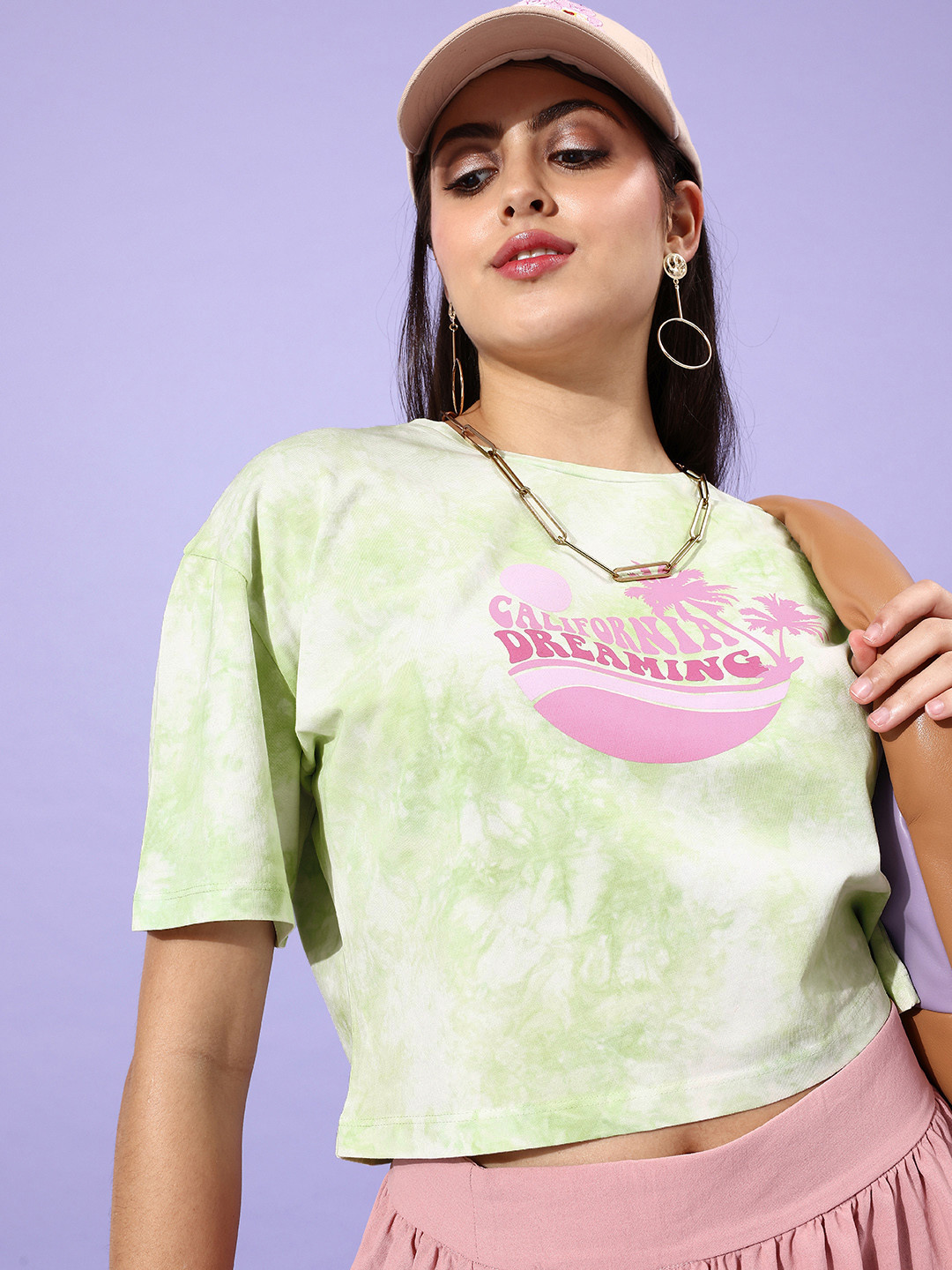 Buy COVER STORY Women Chic Green Typography Joyful Conversation Tshirt ...