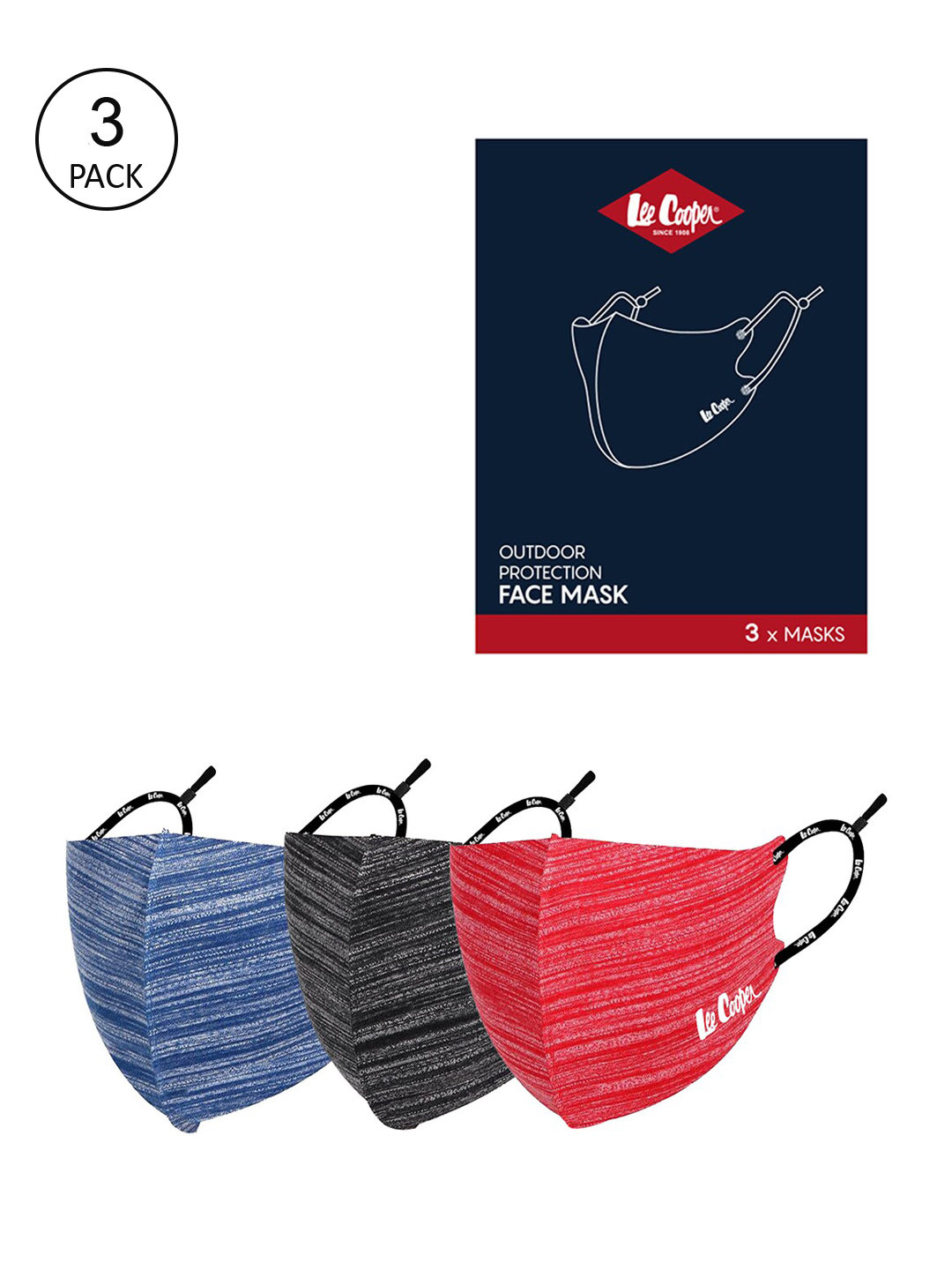 Buy Lee Cooper Pack Of 3 Solid Cotton Reusable Outdoor Cloth Masks ...