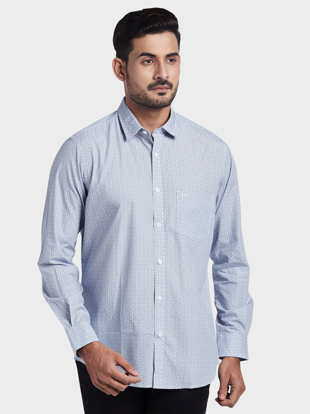 Buy ColorPlus Men Blue Printed Regular Fit Cotton Casual Shirt - Shirts ...