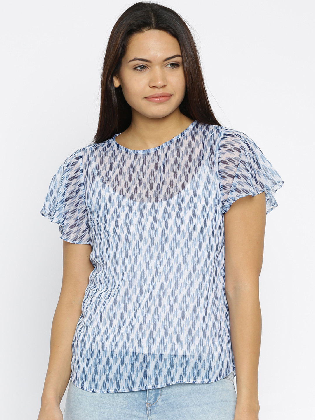 Buy 109F White & Blue Printed Top - Tops for Women 1737517 | Myntra