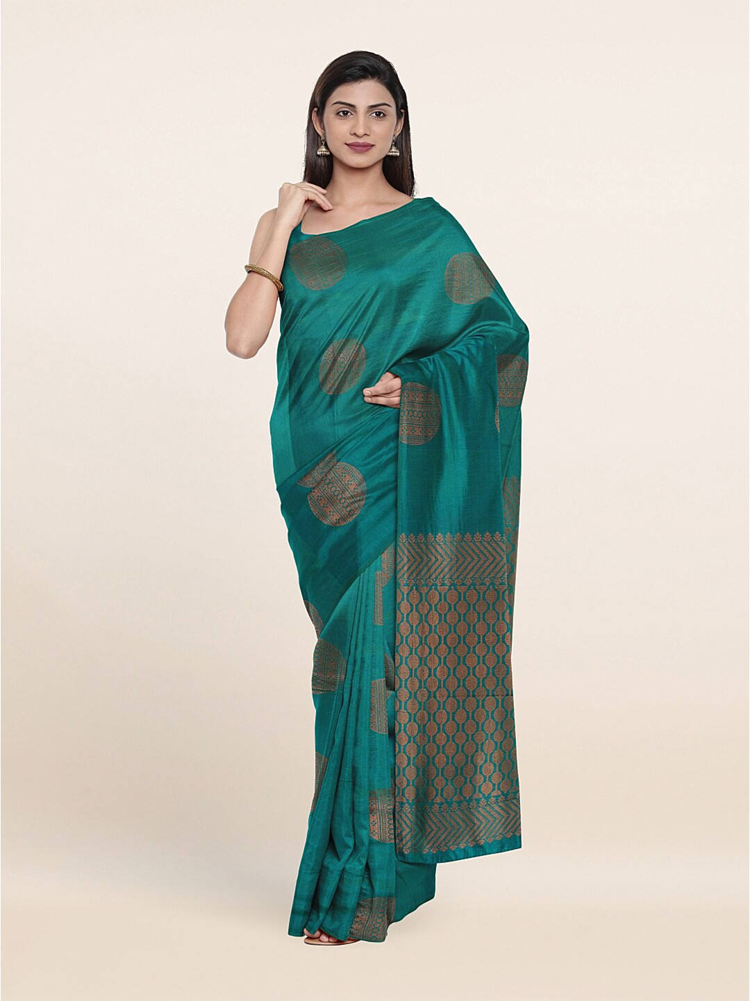 Buy Pothys Blue & Copper Woven Design Silk Cotton Saree - Sarees for ...