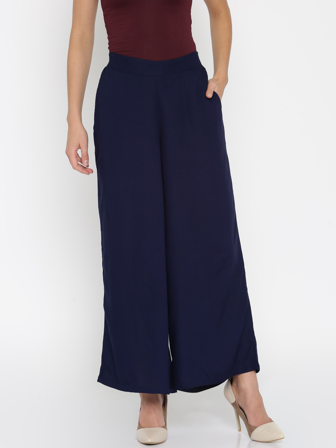 Buy Melange By Lifestyle Navy Palazzo Trousers - Palazzos for Women ...