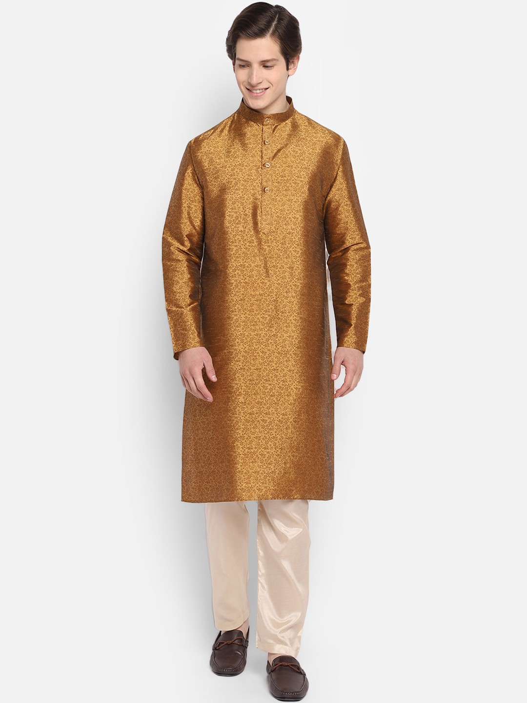 Buy Devoiler Men Bronze Toned Floral Printed Kurta Kurtas For Men