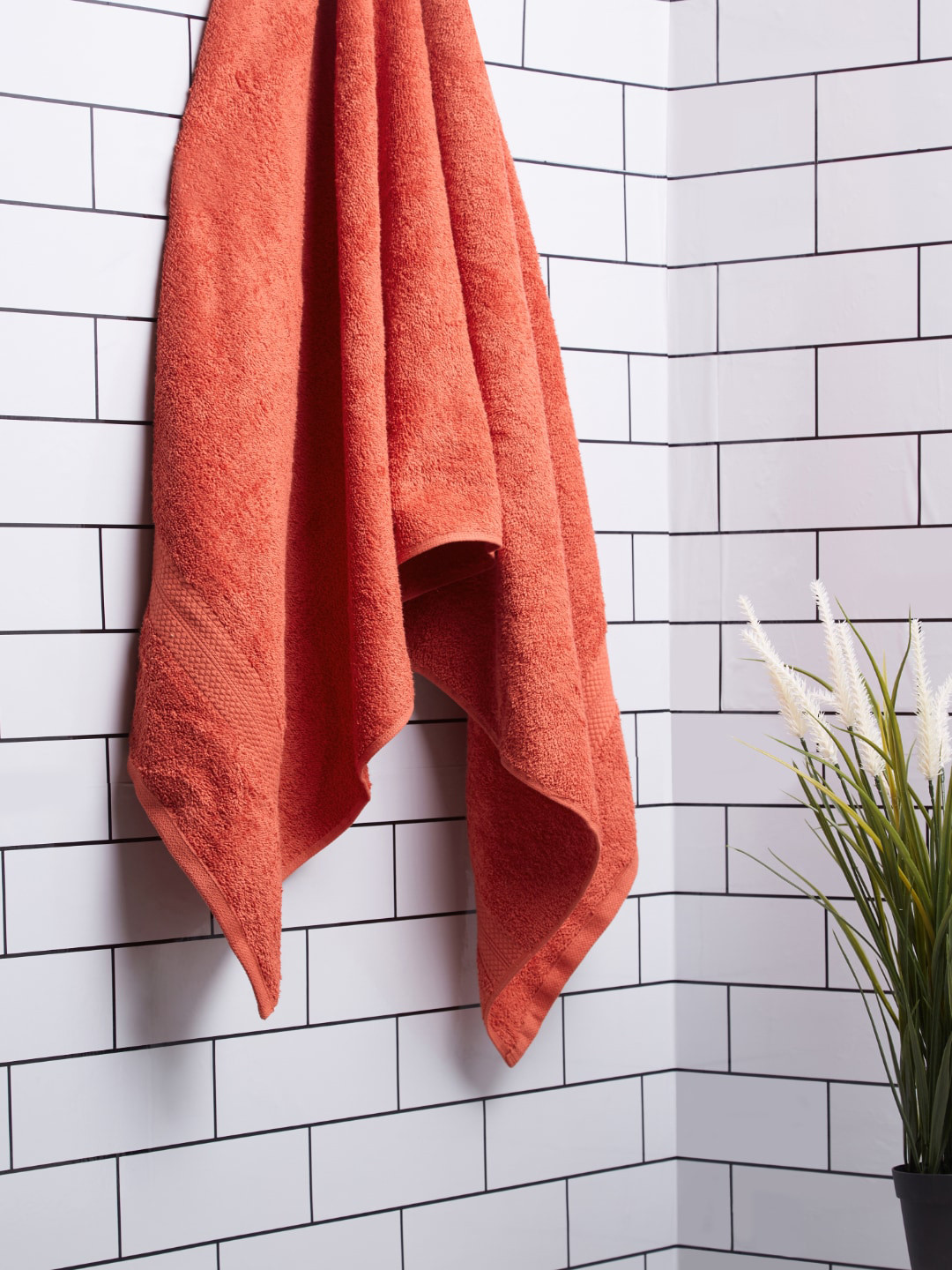 Buy SPACES Rust Orange Solid Pure Cotton 480 GSM Bath Towel - Bath ...