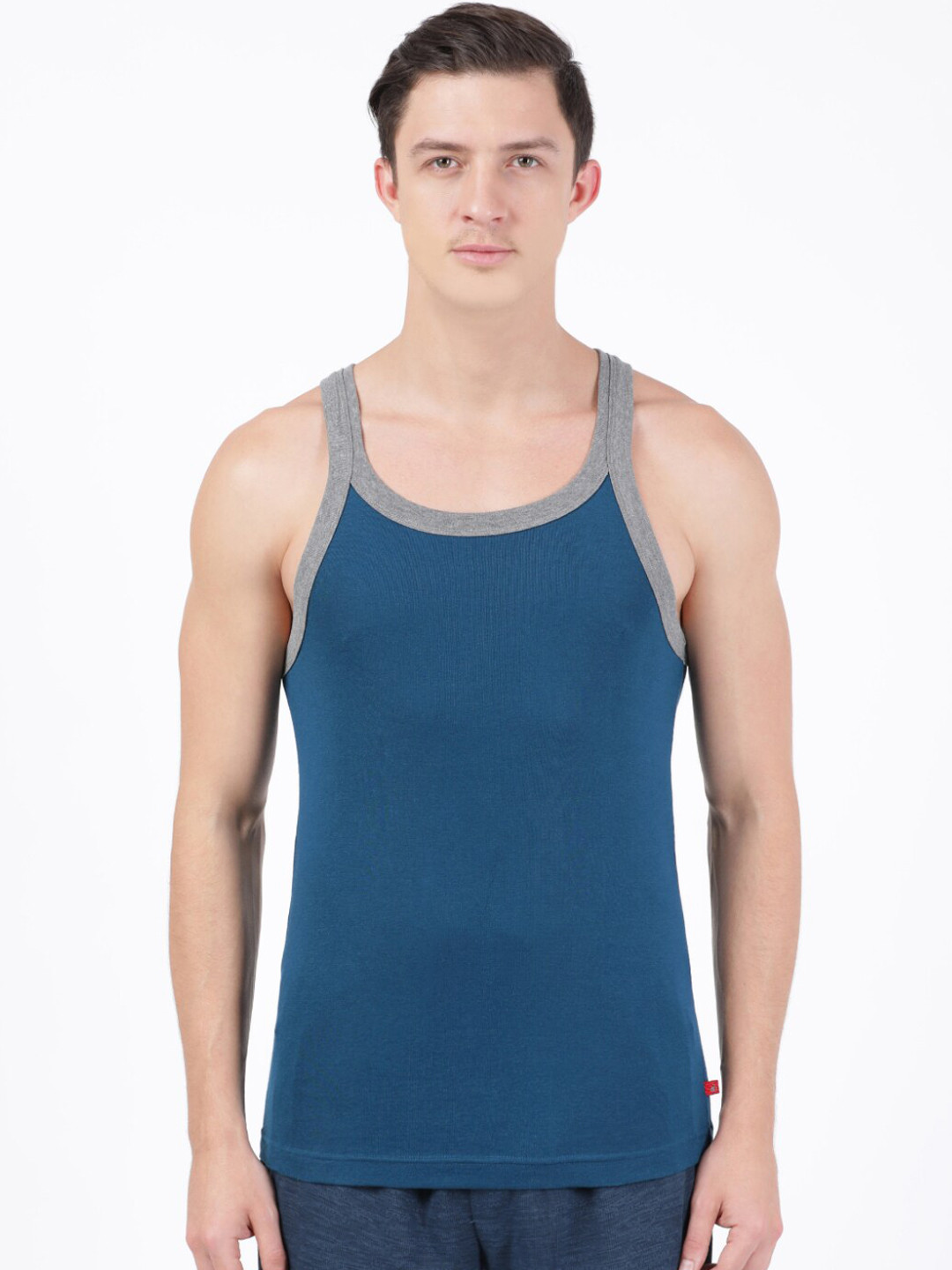 Buy Jockey Men Blue Solid Pure Cotton Innerwear Gym Vest US27 0105 ...